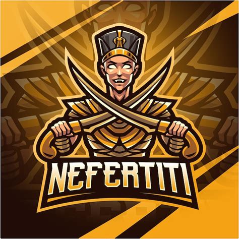 Nefertiti Esport 마스코트 로고 디자인 프리미엄 벡터