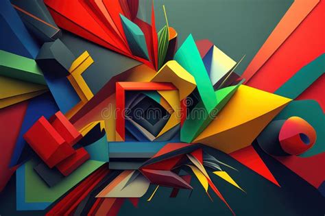 Abstract Geometric Shapes In Bold Shades Of Red Blue Yellow And