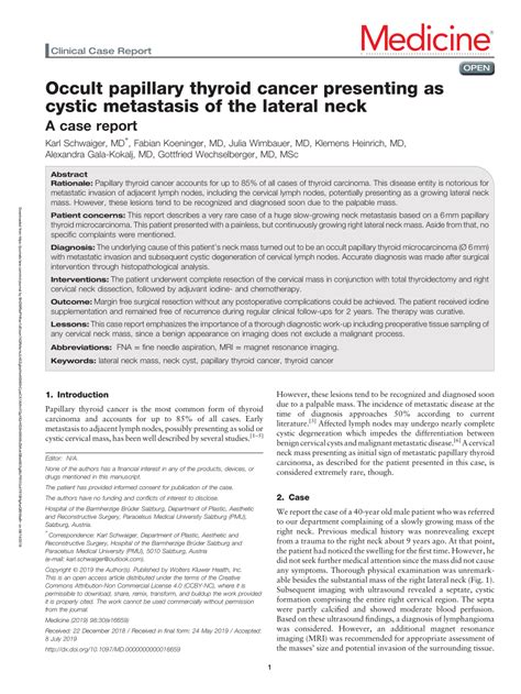 Pdf Occult Papillary Thyroid Cancer Presenting As Cystic Metastasis