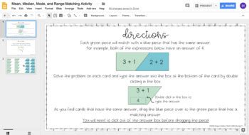 Mean Median Mode Range DIGITAL Matching Activity Distance Learning