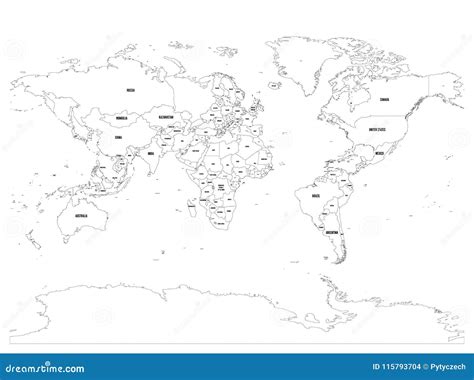 Mapa Político Horizontalmente Movido De Un Tirón Del Mundo Reflexión De