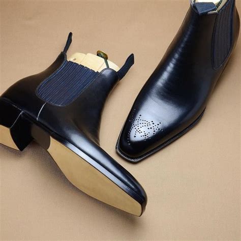Brogues Toe Black Color Genuine Leather High Ankle Party Wear Chelsea Men Boots Dressformal