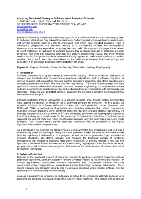 Pdf Analyzing Functional Entropy Of Software Intent Protection Schemes