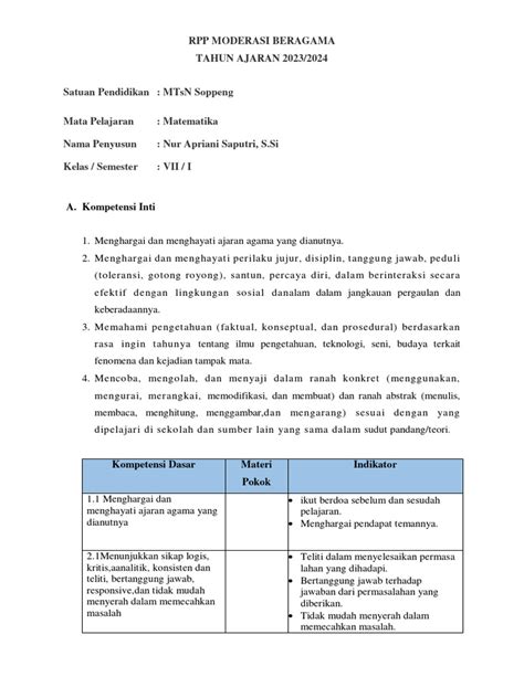 Rpp Moderasi Beragama Pdf Karier And Perkembangan