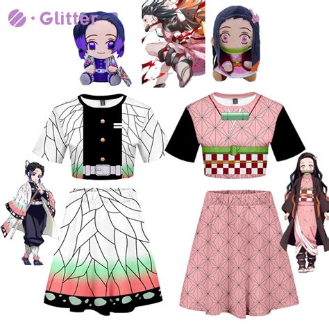 Anime Demon Slayer Kamado Nezuko Cosplay Disfraz Para Niños Niña Kochou Shinobu Rosa Blanco