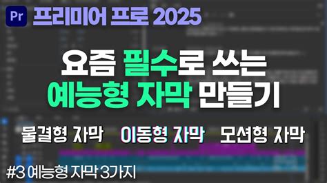 프리미어프로 2025 왕초보를 위한 기초 강의 👍요즘 많이 보이는 예능형 자막 3가지 쉽게 만들기👍 3 예능형 자막 3가지 만들기 Youtube