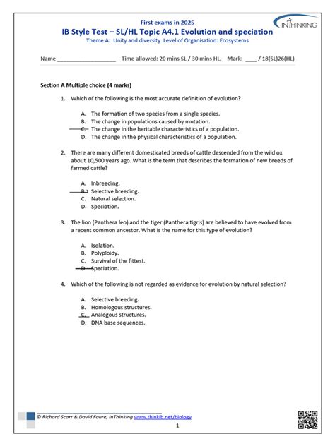 a4 1 topic test pdf evolution species