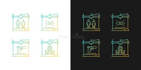 Produce 3d Models Gradient Icons Set For Dark And Light Mode Stock Vector Illustration Of