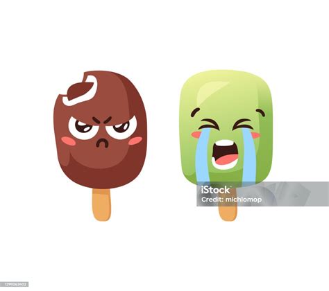 손으로 그린 아이스크림 벡터 예술 드로잉 여름 일러스트 달콤한 패스트 푸드 이모티콘 재미있는 이모티콘 개체 그룹에 대한 스톡