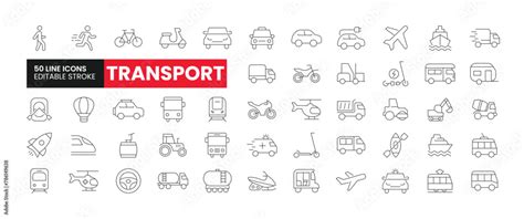 Set Of 50 Transportation Line Icons Set Transport Outline Icons With