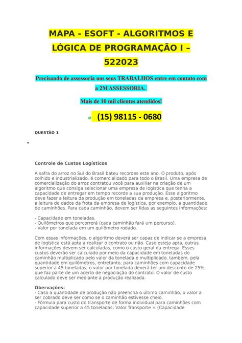 Mapa Esoft Algoritmos E Lógica De Programação I 522023