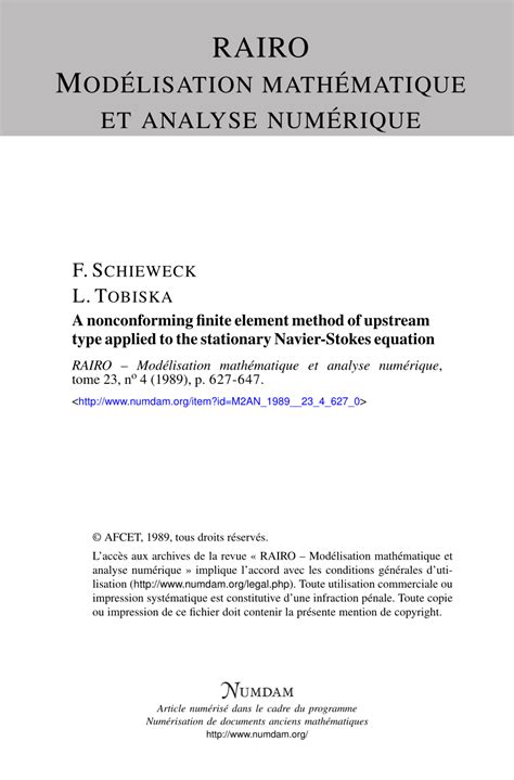 Pdf A Nonconforming Finite Element Method Of Upstream Type Applied To