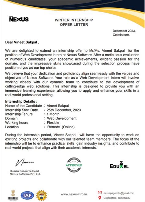vineet sakpal on linkedin internship webdeveloper nexus nexusintern nexusinfo