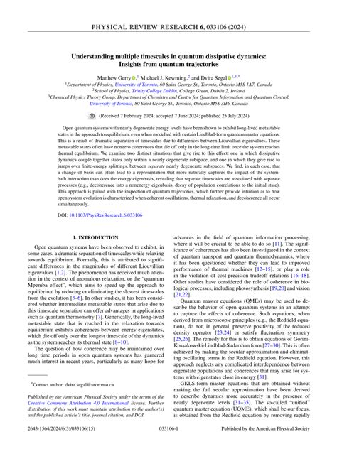 PDF Understanding Multiple Timescales In Quantum Dissipative Dynamics Insights From Quantum