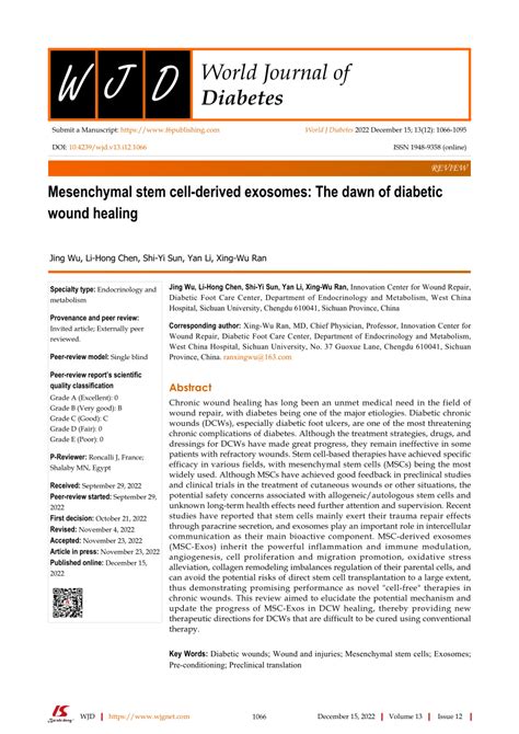 Pdf Mesenchymal Stem Cell Derived Exosomes The Dawn Of Diabetic