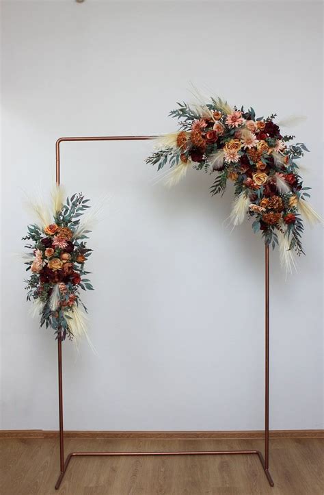 Pampas Grass Rust Burgundy Floral Arch Arrangement Fall Etsy Floral