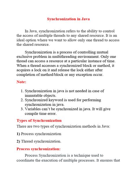 Synchronization In Java Pdf Thread Computing Process Computing