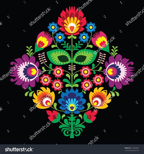 Folk Embroidery Flowers Traditional Polish Pattern Stock Vector