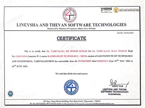 Robotics Internship Technology Handsonexperience Sri Dinesh Kumar Tadivalasa