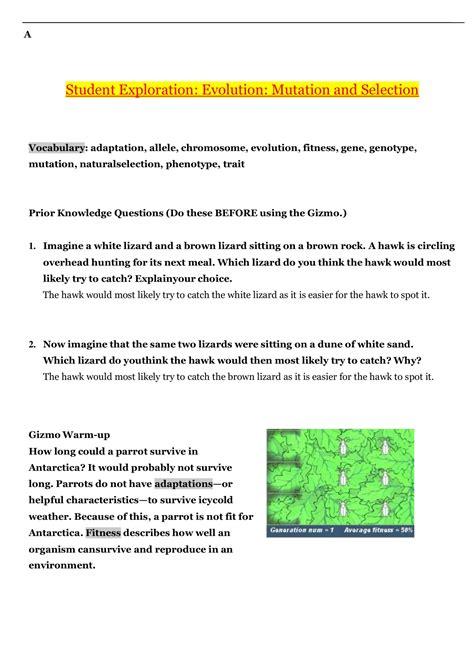 Sbi3u Mutation And Natural Selection Gizmo 2020 Gizmos Mutation And Natural Selection