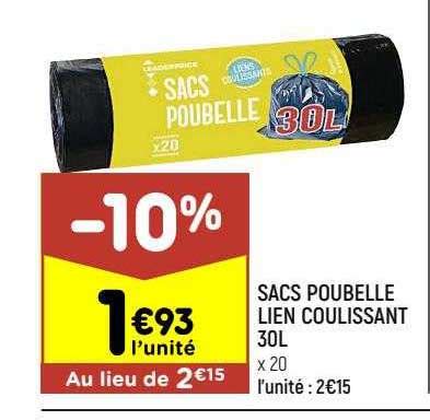 Offre Sacs Poubelle Lien Coulissant 30l Chez Leader Price