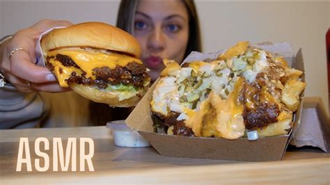Asmr Double Cheeseburger And Loaded Fries Mukbang Youtube