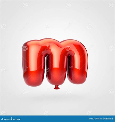 Minúscula Roja Brillante De La Letra M Del Globo Aislada En El Fondo Blanco Stock de ilustración