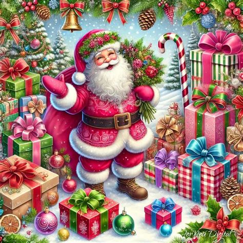 Santa Claus Wall Art Print For Living Room Festive Christmas Portrait