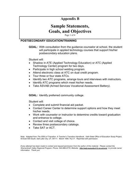 Sample Statements Goals And Objectives Rockingham County