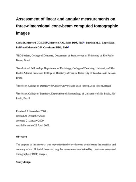 Assessment Of Linear And Angular Measurements On Three Pdf