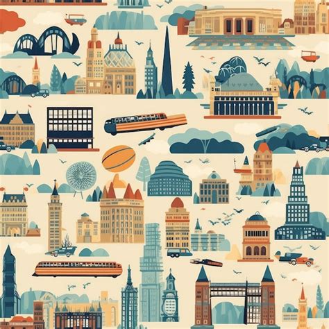 Premium Ai Image Travel Landmarks Exploration Seamless Pattern