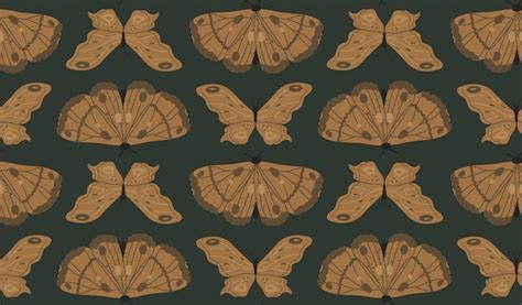 Premium Vector Seamless Pattern Of Realistic Wood Brown Moths On Dark Green Background Autumn