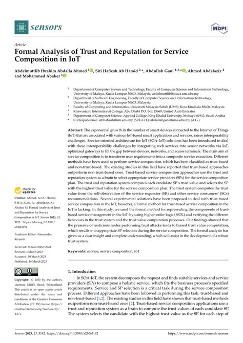 Pdf Formal Analysis Of Trust And Reputation For Service Composition In Iot