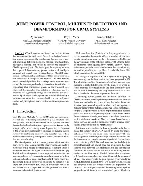 pdf joint power control multiuser detection and beamforming for cdma