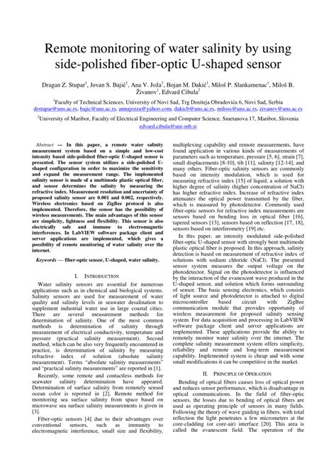 Pdf Remote Monitoring Of Water Salinity By Using Side Polished Fiber Optic U Shaped Sensor