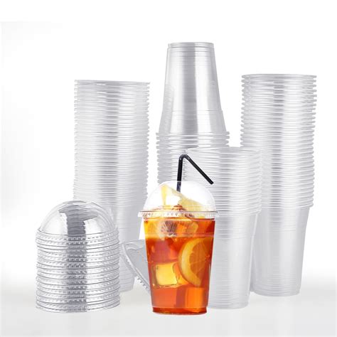 Buy 100 PACK 12 Oz Clear Plastic Cups With Dome Lids Disposable