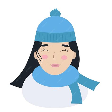 Premium Vector Girl With Black Hair In A Hat And Scarf Vector