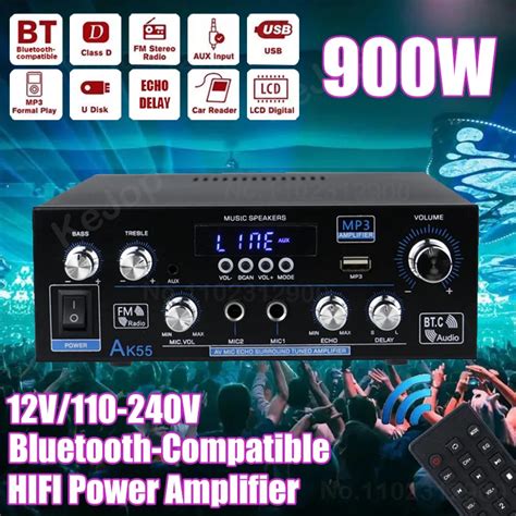 AK55 900W cyfrowe wzmacniacze Bluetooth 2 kanałowy radio HiFi
