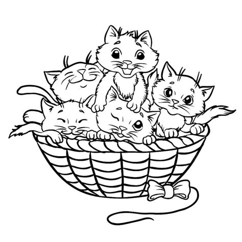 Котята В Корзинке Раскраска Для Детей Лучшая Фото Подборка
