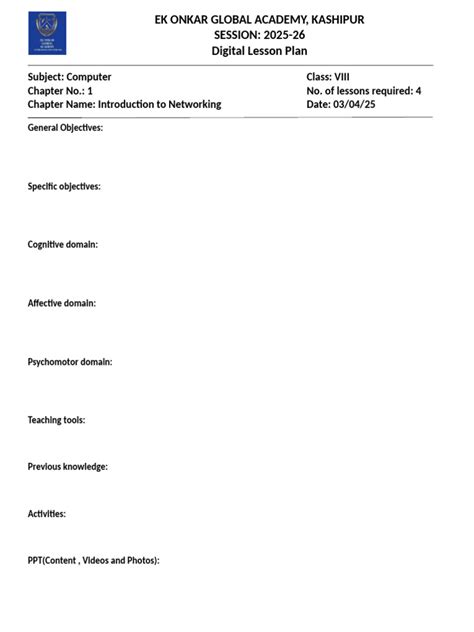Digital Lesson Plan Computer Class 8 Pdf