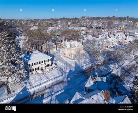 Historic Residential Houses Aerial View In Winter In Historic Town