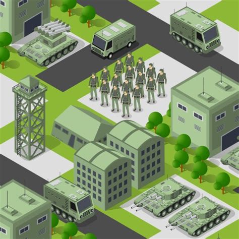 Background 3d Army Armed Troop Isometric Armed Vector Image