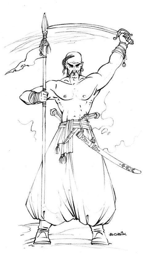 Ink Drawing Of A Cossack Warrior