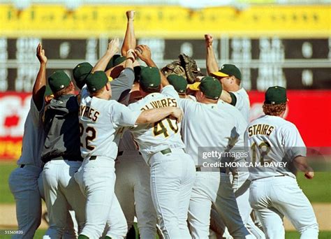 Oakland Athletics Players Celebrate After The As Clinched The News