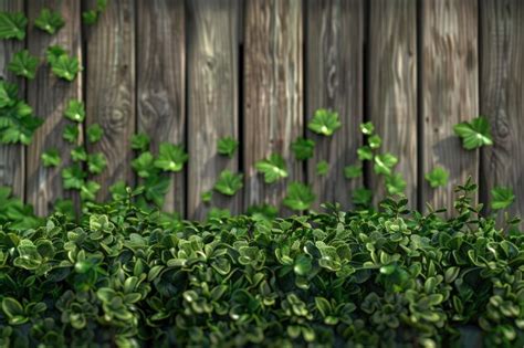 Fresh Spring Green Grass And Leaf Plant Over Wood Fence Background