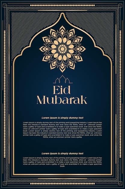 Une Affiche Pour Eid Mubarak Avec Du Texte En Or Vecteur Premium