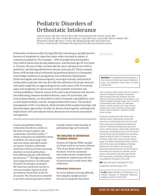 Pediatric Disorders Of Orthostatic Intolerance Pdf Causes Of Death