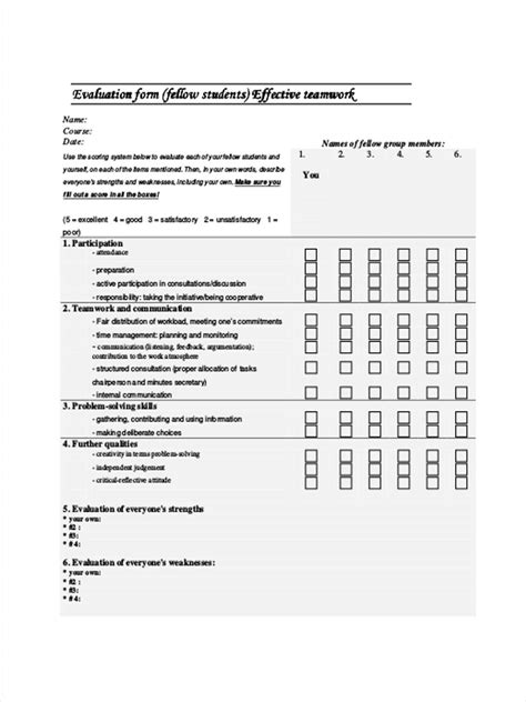 Free 20 Team Evaluation Forms In Pdf Ms Word Excel