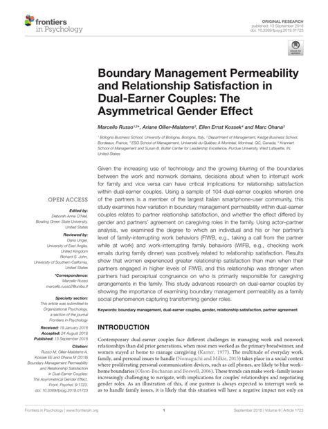 PDF Boundary Management Permeability And Relationship Satisfaction In Dual Earner Couples The