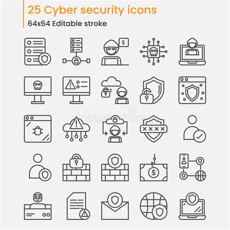 Vector Cyber Security Outline Icons Stock Vector Illustration Of
